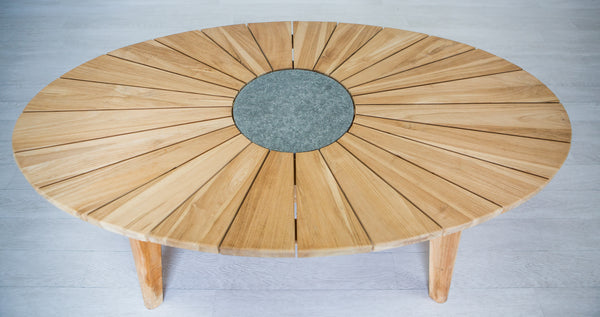 Sunburst Teak Coffee Table (with slate insert) | Woven Veranda