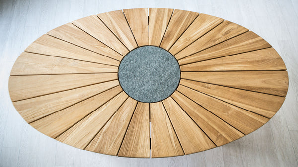 Sunburst Teak Coffee Table (with slate insert) | Woven Veranda